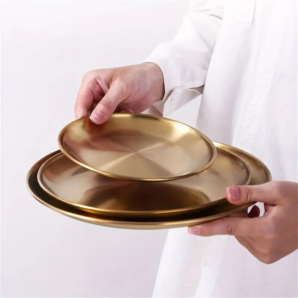 Lustrous Golden Stainless Steel Serving Plates – Casa & Beyond