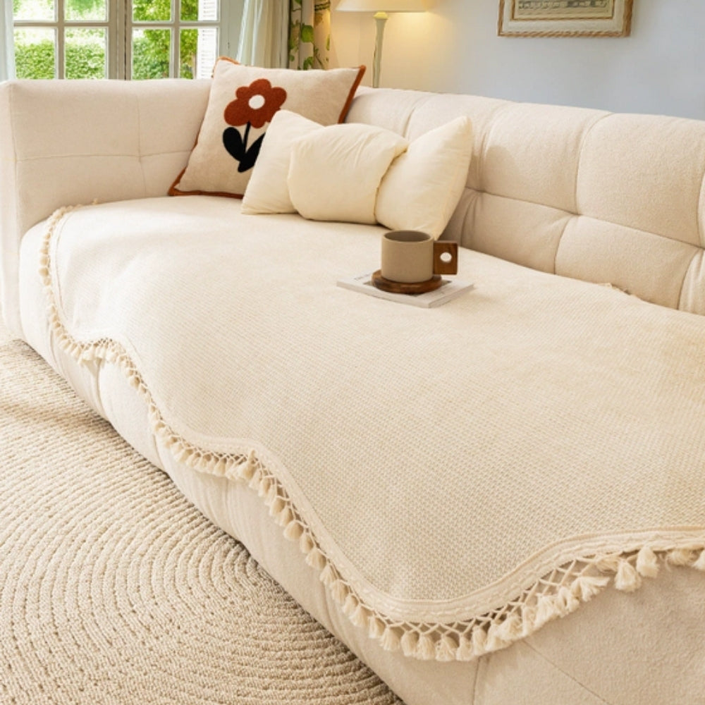 Luxury Chenille Woven Texture Tassel Couch Cover – Casa & Beyond